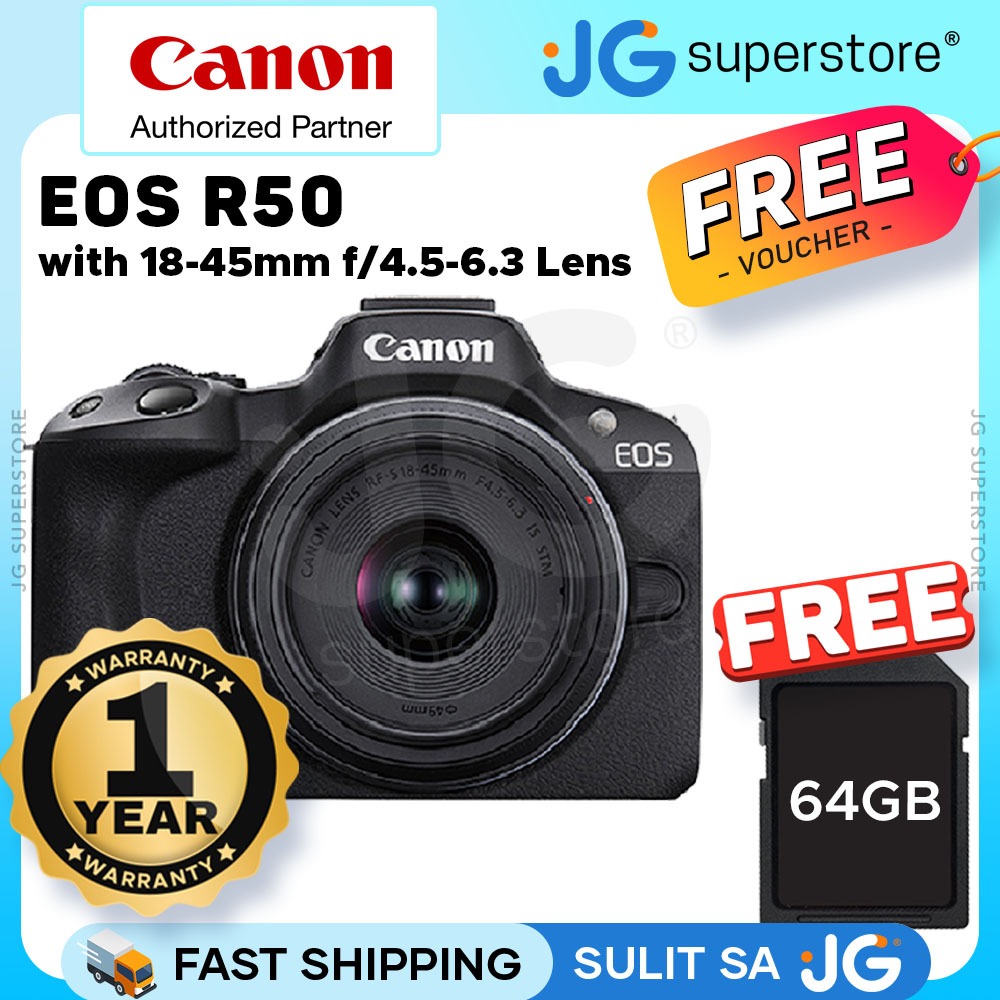 Canon EOS R50 Mirrorless Digital Camera with RF-S Mount 18-45mm Lens ...