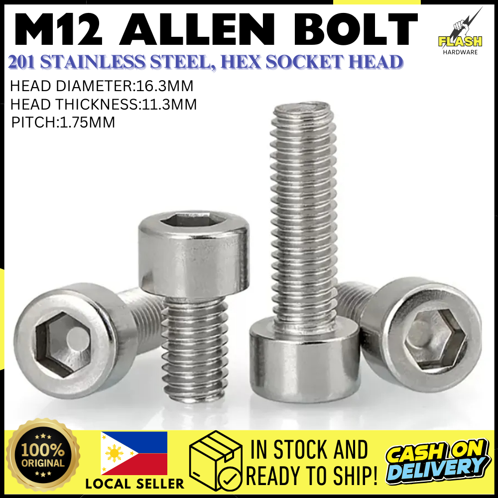 M12-12mm Stainless AllenBolt Capscrew | Allen Bolt Socket Head Full ...