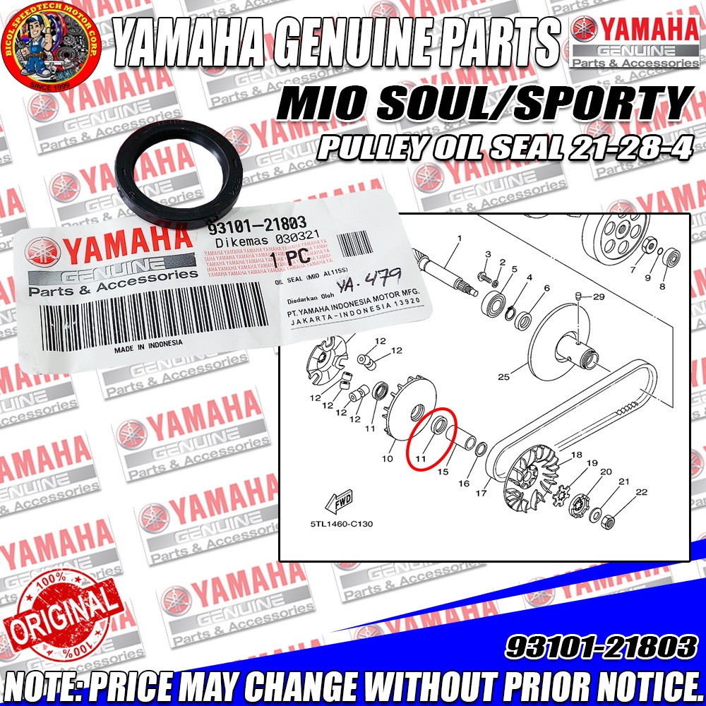 YAMAHA MIO SPORTY/SOUL PULLEY OIL SEAL 21-28-4 (YGP) (GENUINE: 93101 ...