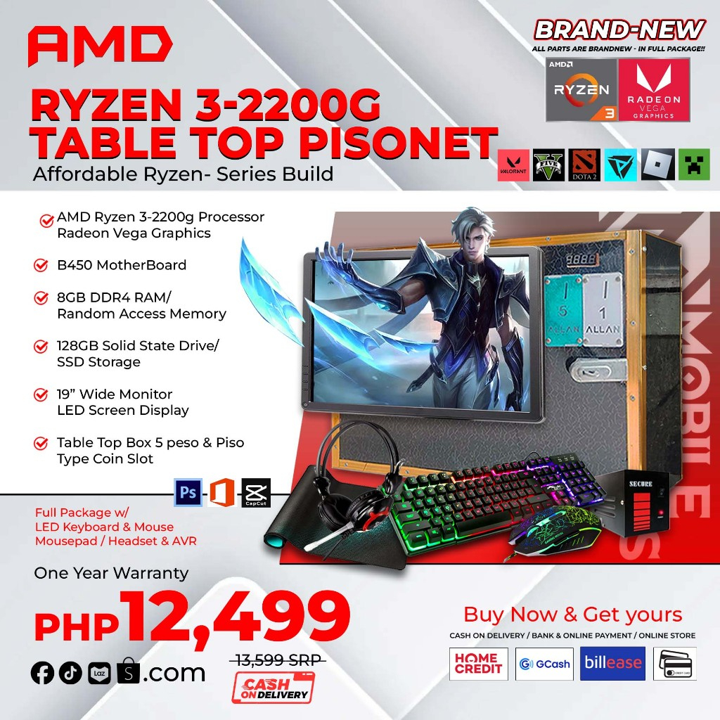 BNEW Tabletop Pisonet Package AMD Ryzen 3 2200G 8GB DDR4 128GB SSD ...