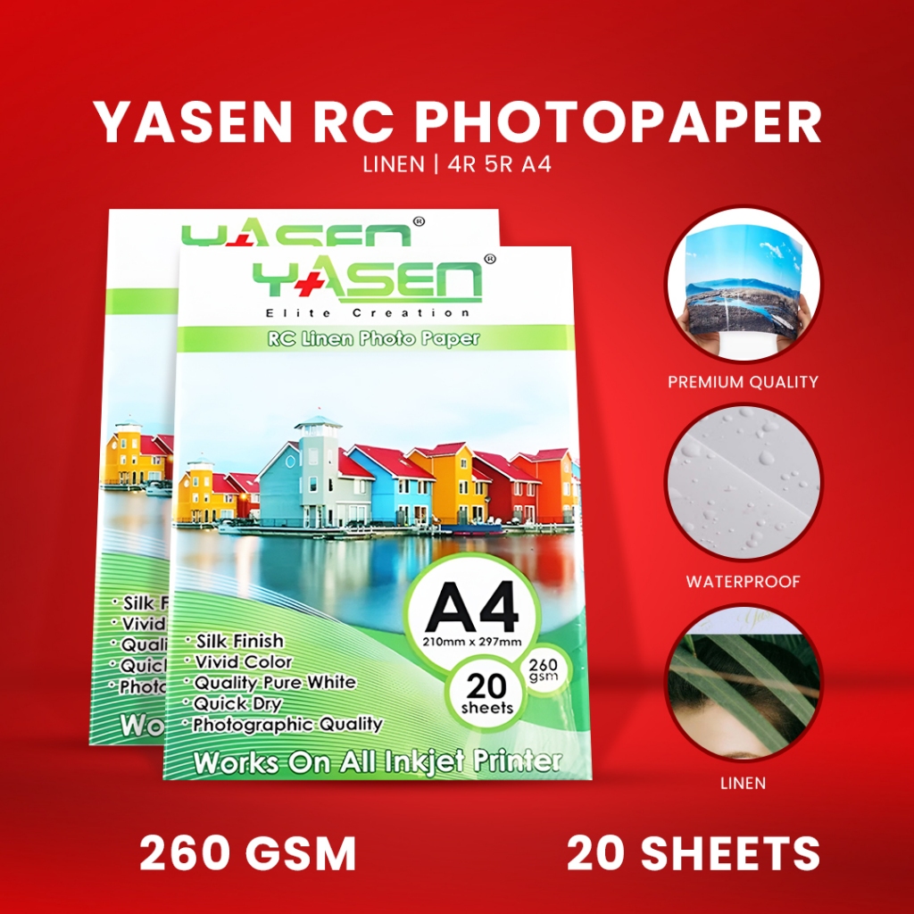 Yasen RC Linen Woven 3R 4R 5R A4 Premium Photo Paper 260GSM Resin ...