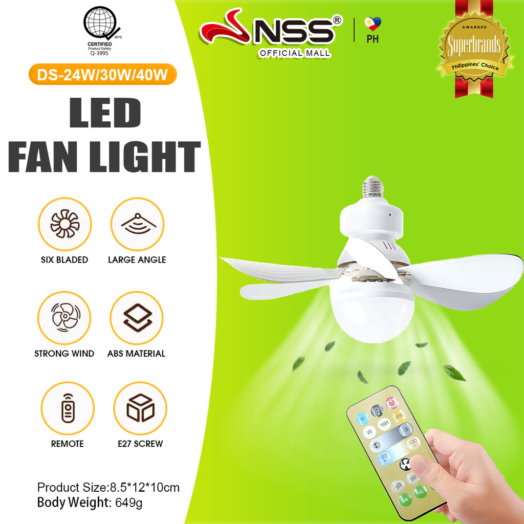 NSS Ceiling Fan With LED Light 6 Blades 24W 30W 40W Silence 3 Speed ...