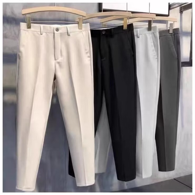 Summer Korean Plain ankle Trousers Men's Slim Fit Pants for men formal ...