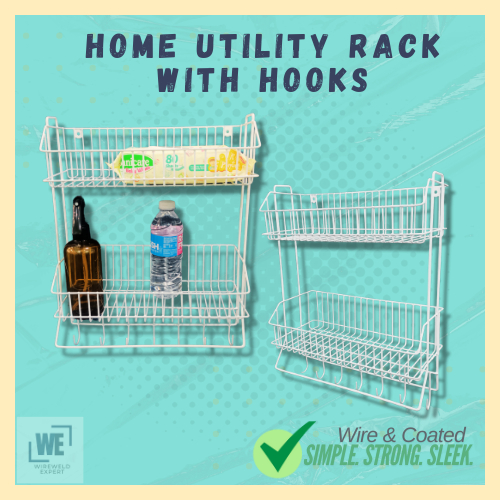 Wall Hanging Metal Home Utility Rack w/ Hooks, Double/Single, Coated ...