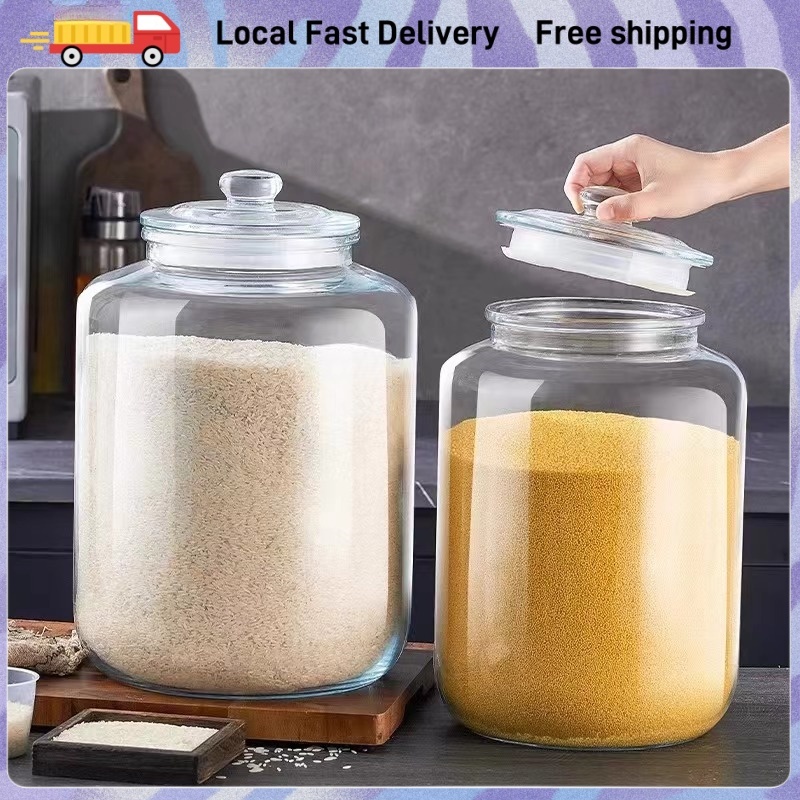 Glass Rice Dispenser 25kg 10 Kg 5Kg Large Glass Jar Container With Lid ...