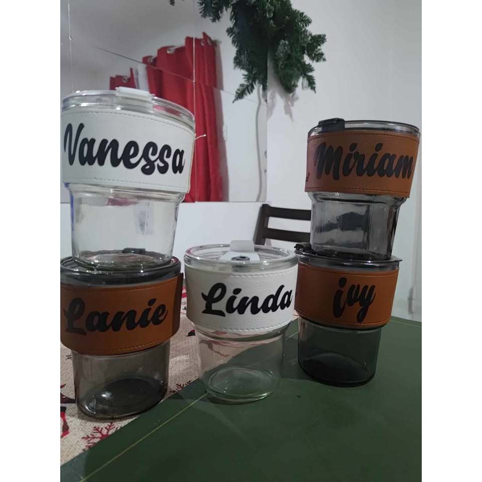 Personalized Sticker Labels in Coffee Mug (Slub Glass Cup) with Lid ...