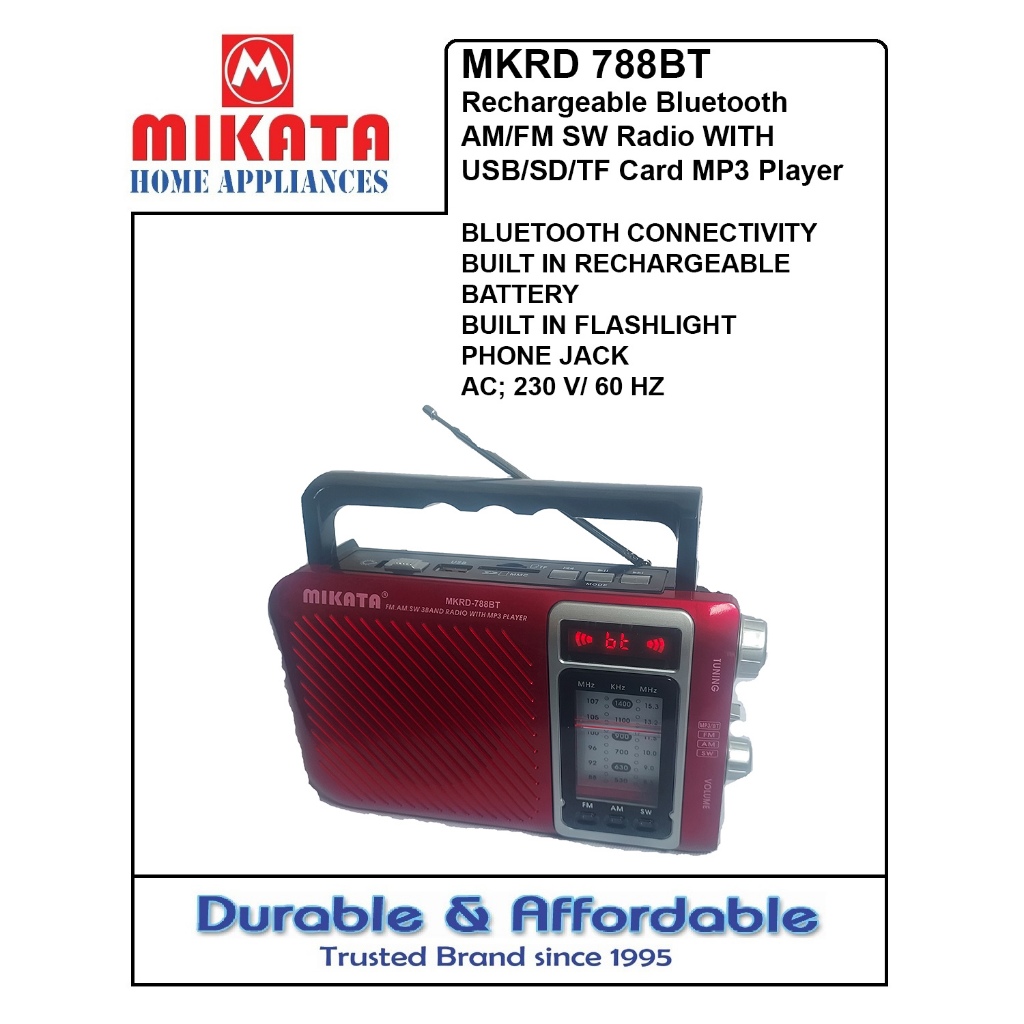 MIKATA rechargeable AM/FM, Bluetooth Radio MKRD 788-BT | Shopee Philippines