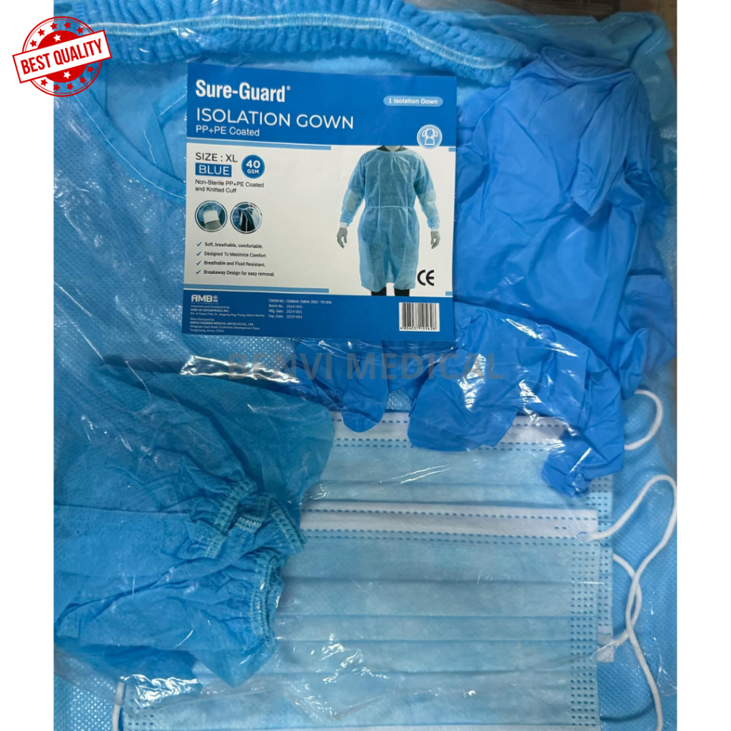 Disposable 5-in-1 Complete PPE Set (OR gown, bouffant cap, gloves, shoe ...