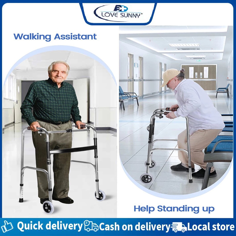 Adult Walker With Wheels Adjustable Aid Walker Crutch Cane Stick ...