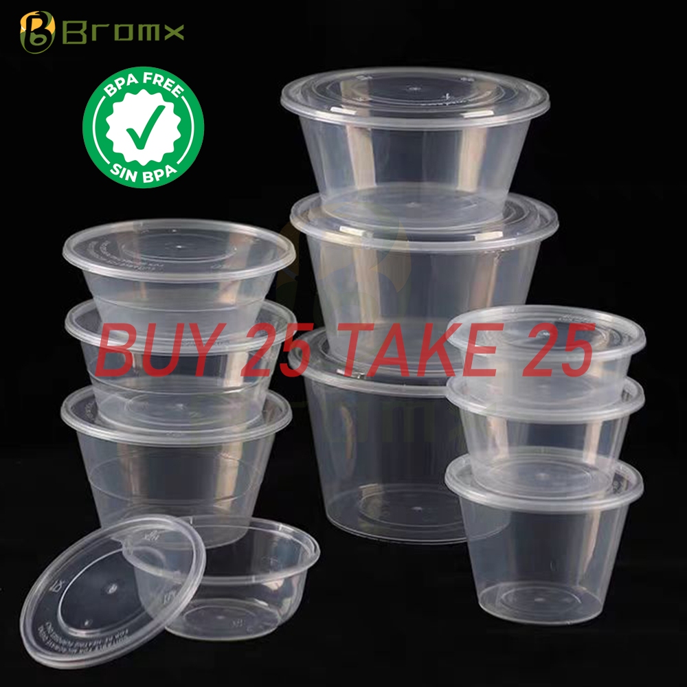 50pcs Disposable Plastic Containers With Lids Round Microwavable Food ...