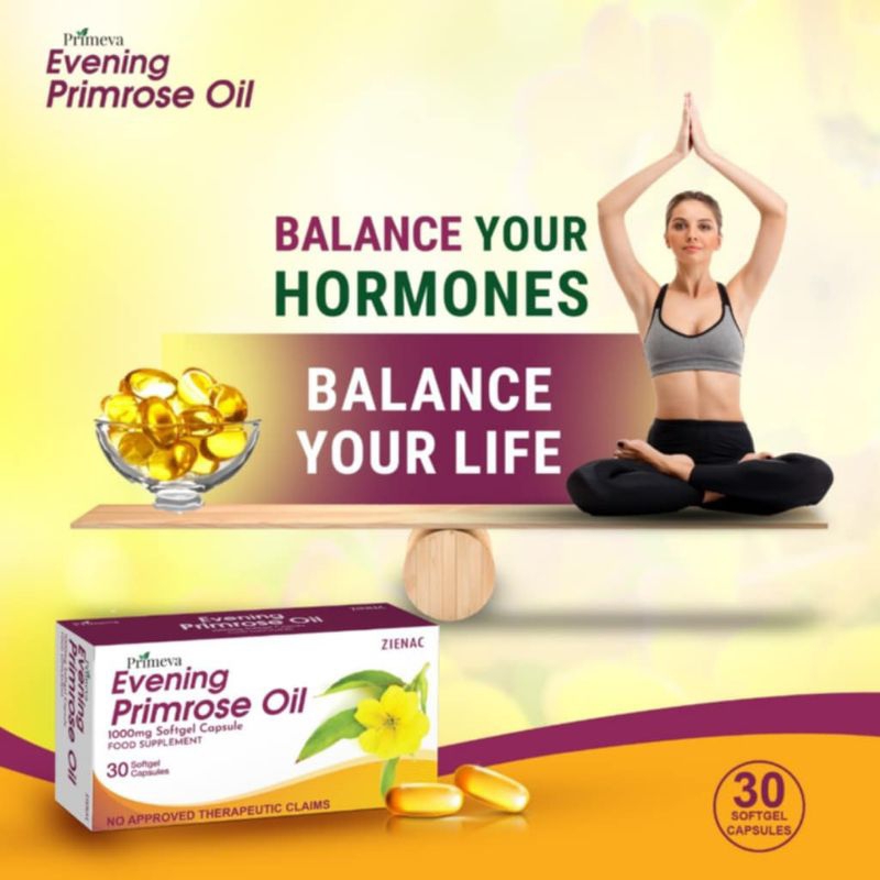 PRIMEVA Evening Primrose Oil 1000mg - Softgel Capsules for Hormonal ...