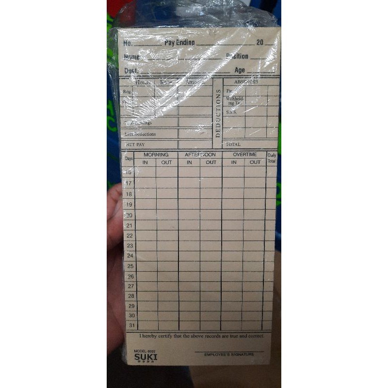 Daily Record Time Card Model 9000 for Takara, Amano Bundy Clock ...