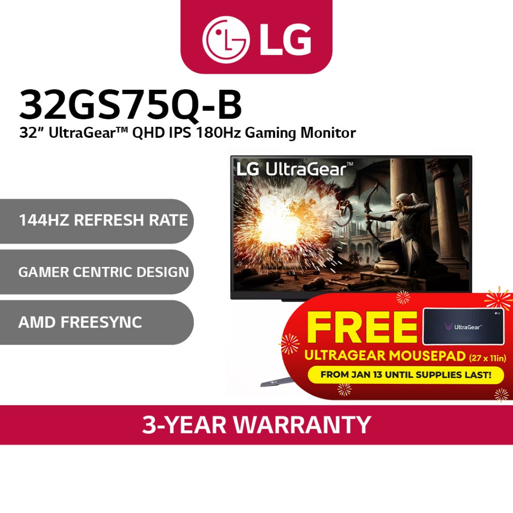 LG 32GS75Q-B 32" UltraGear™ QHD 180Hz 1ms G-Sync Compatible DisplayHDR ...