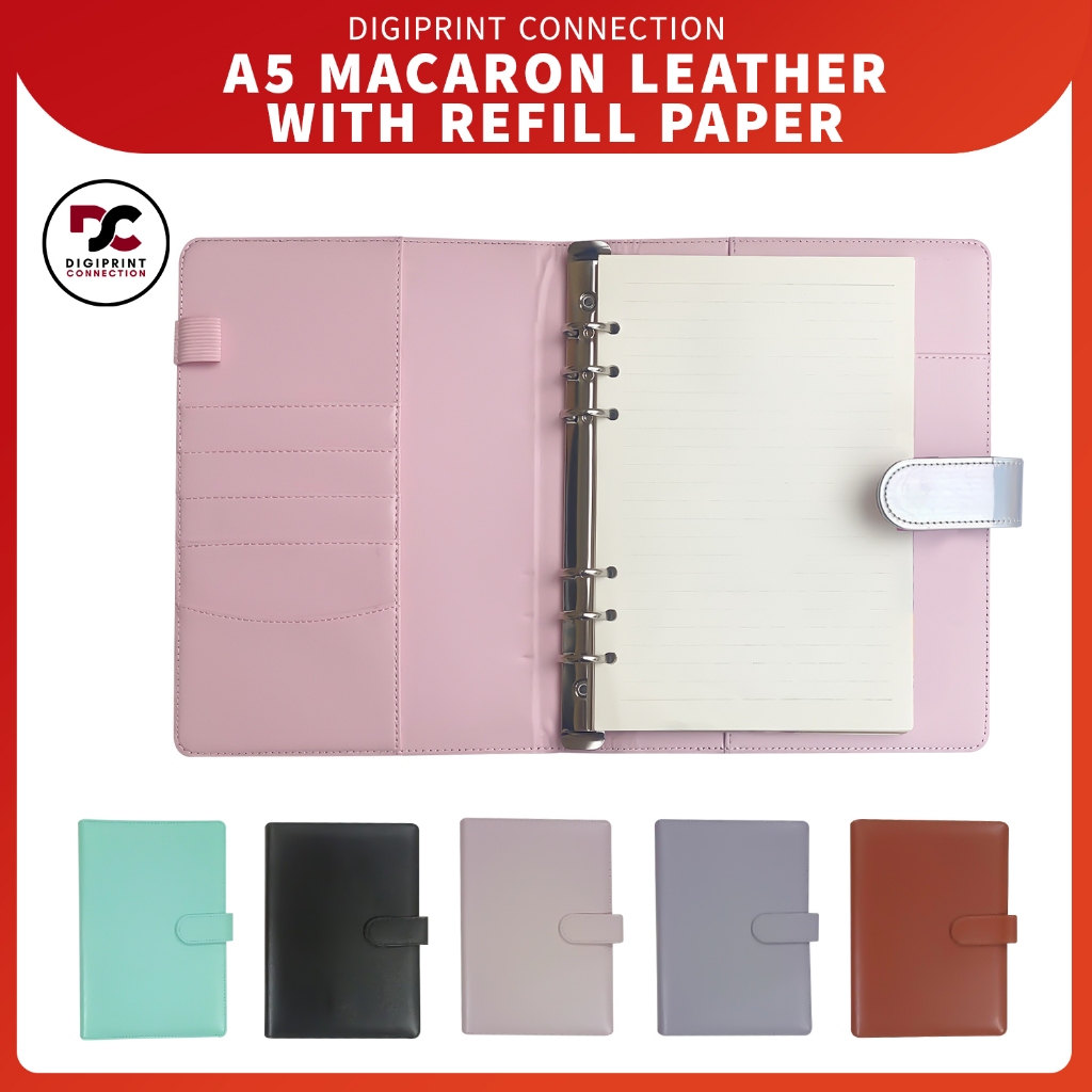 Leather Notebook with Refill Paper (45Sheets) A5size Binder Cover notes ...