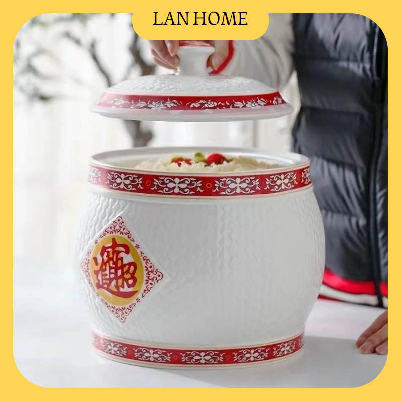 Ceramic Rice Dispenser Storage Container 5KG Rice Bucket Sealed with ...