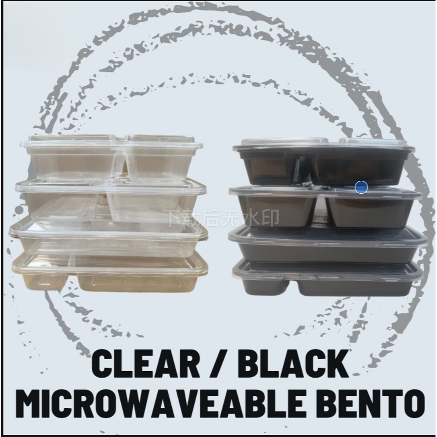 [25 pcs] Clear Black Microwaveable Bento Take Out Box (2, 3, 4 and 5 ...