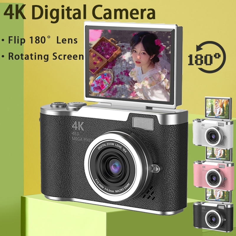 4K HD Digital Camera Flip The Lens 180° Digicam Selfie Vlogging Mini ...