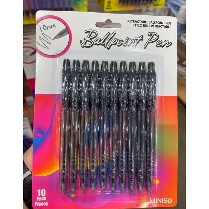 MINISO 1.0MM RETRACTABLE BALLPOINT PEN 10PACK | Shopee Philippines