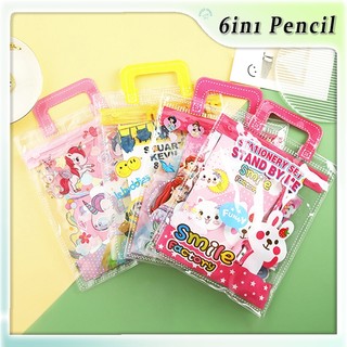 6 In 1 Cartoon School Set Cute Stationery Set pencil Ruler eraser Kids ...