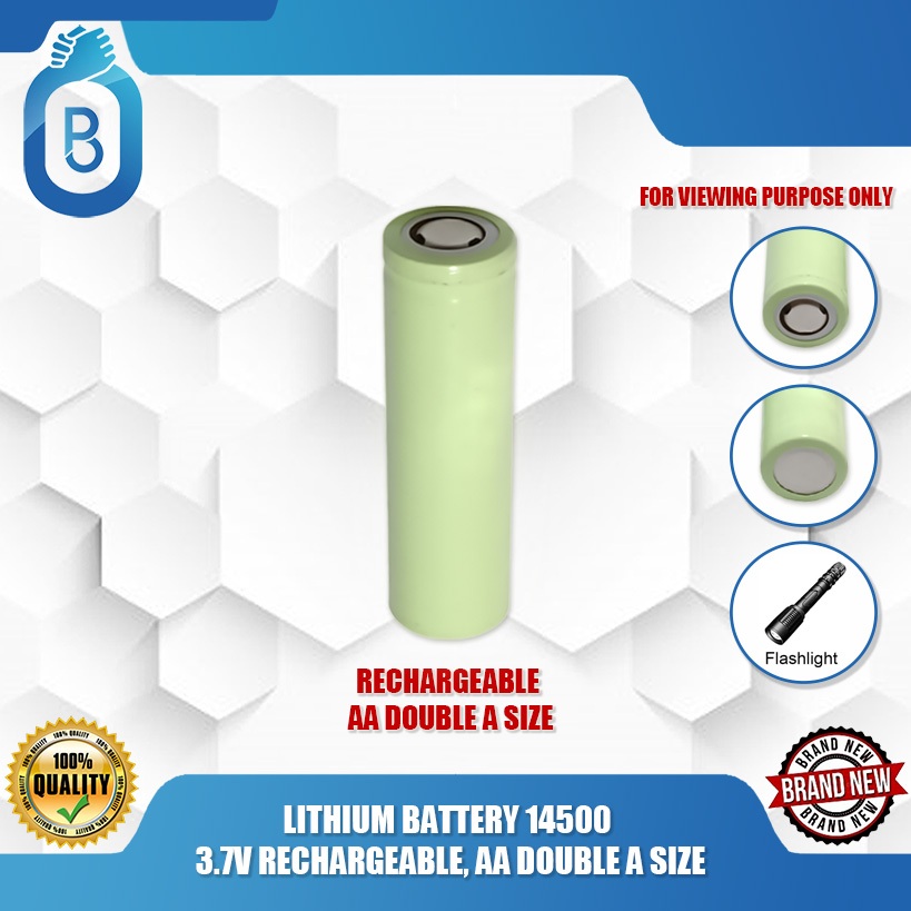 LITHIUM BATTERY 14500 3.7V RECHARGEABLE, AA DOUBLE A SIZE | Shopee ...