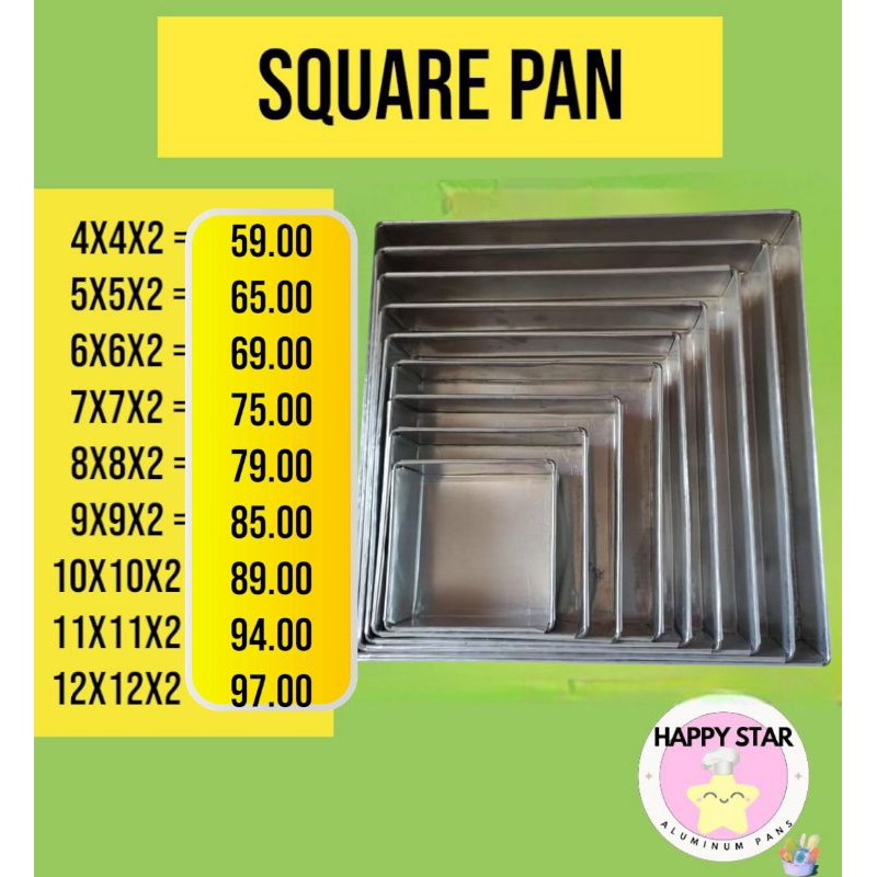Square pan,Brownie pan,4x4x2,5x5x2,6x6x2,7x7x2,8x8x2,9x9x2,10x10x2 ...