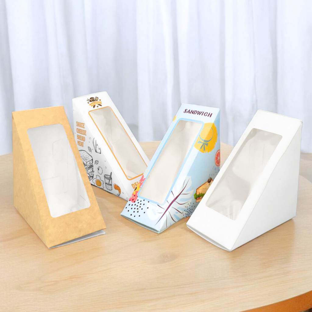 25pcs Disposable Triangle Kraft Sandwich Box Plain/Printed Design ...