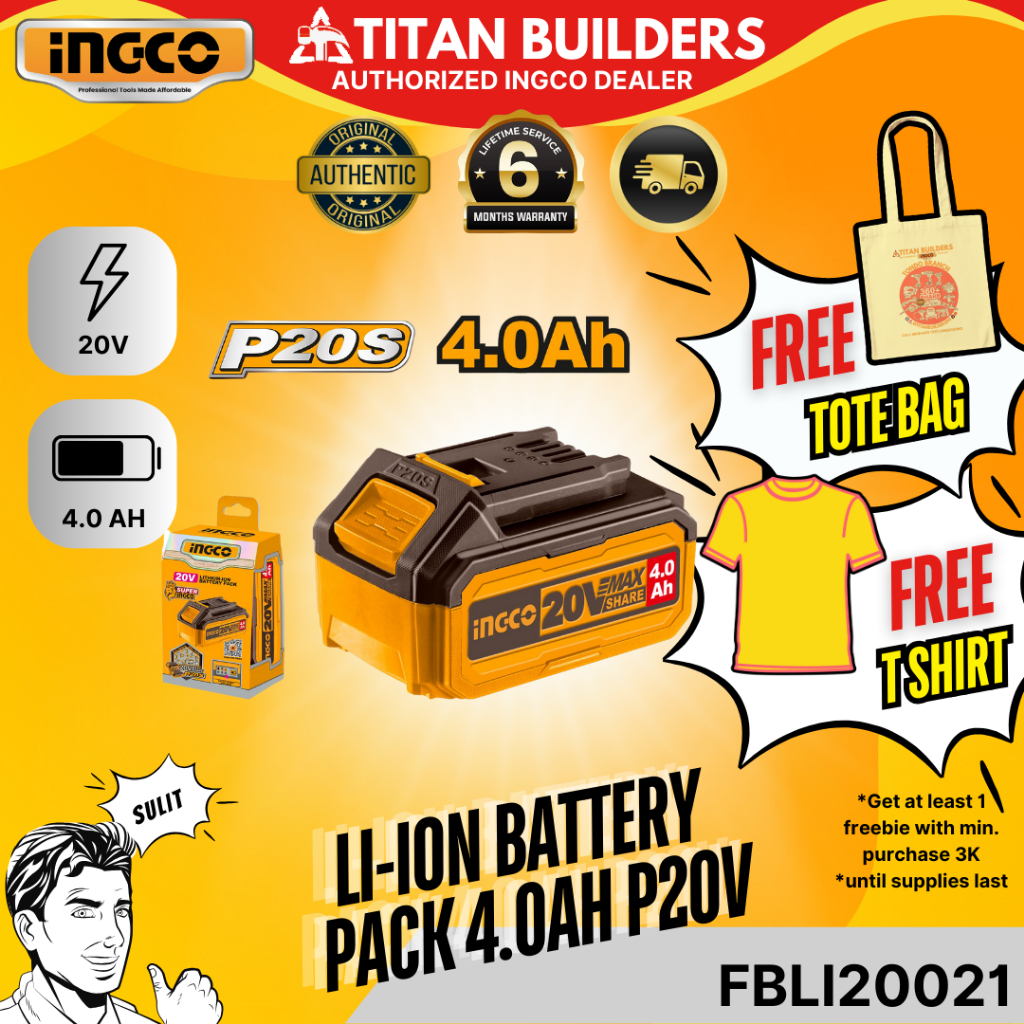 Ingco by Titan Lithium-Ion Battery Pack 4.0Ah 20V P20S - High Capacity ...