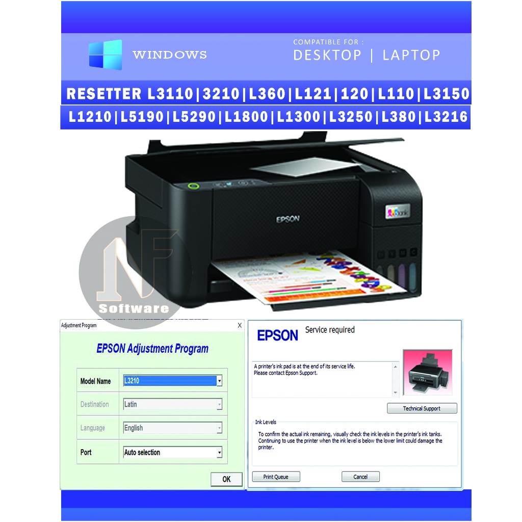 Epson L3110|L3210|L120|L121|L360|L210|l1800|L1300|L110 Resetter ...