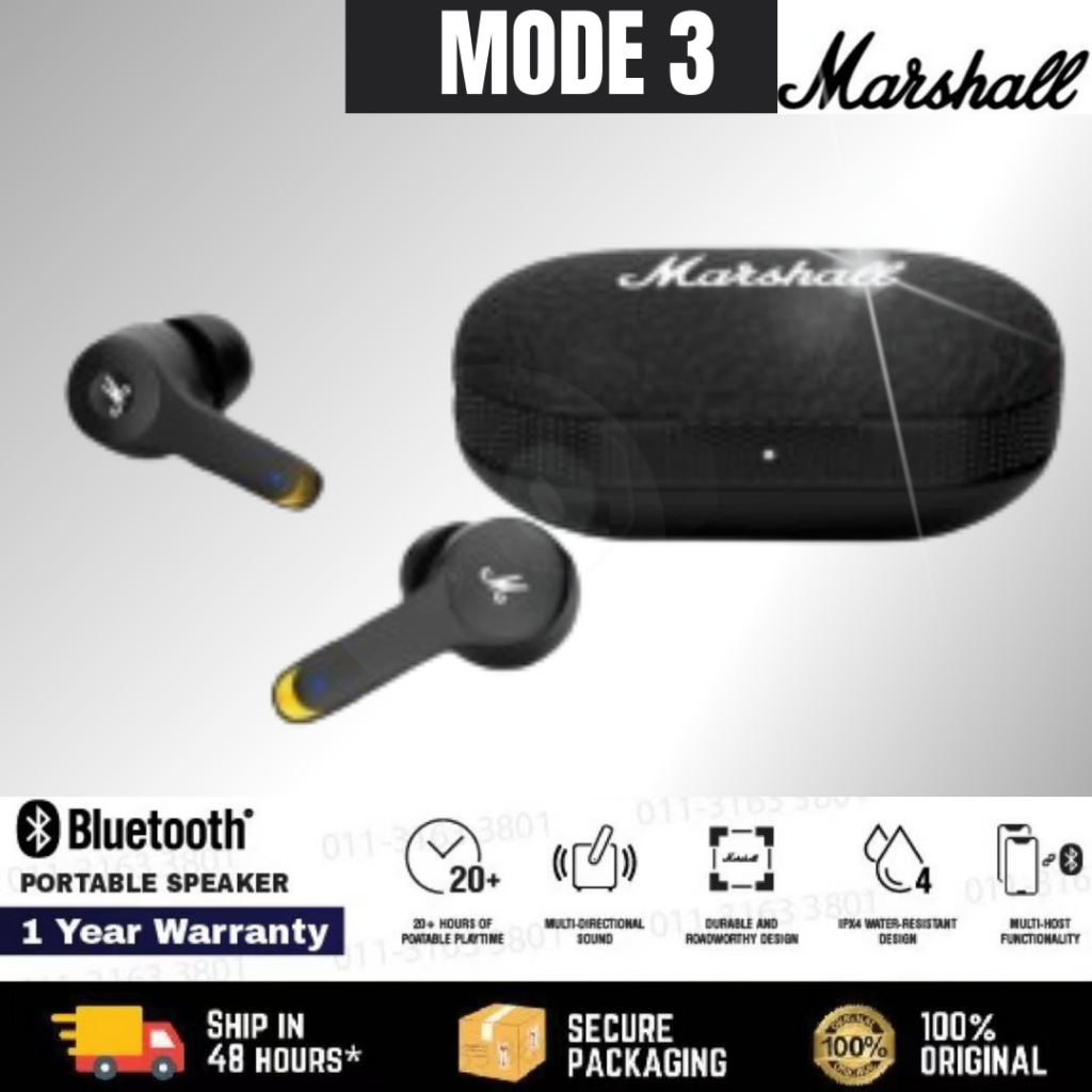 Marshall Mode III Bluetooth Wireless Earphones Deep Bass Foldable Sport ...