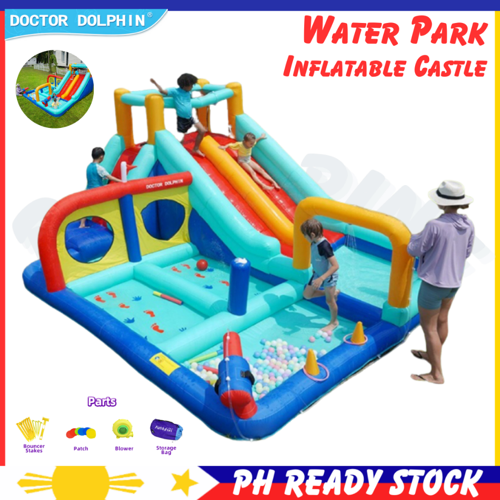DOCTOR DOLPHIN Inflatable Slide outdoor water park kids Bounce swimming ...