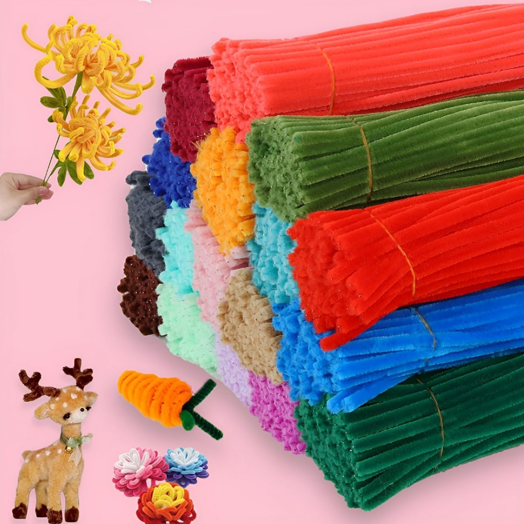 100Pcs DIY Multicolour Fuzzy Wire Twisted Stick Craft Flower Kids ...