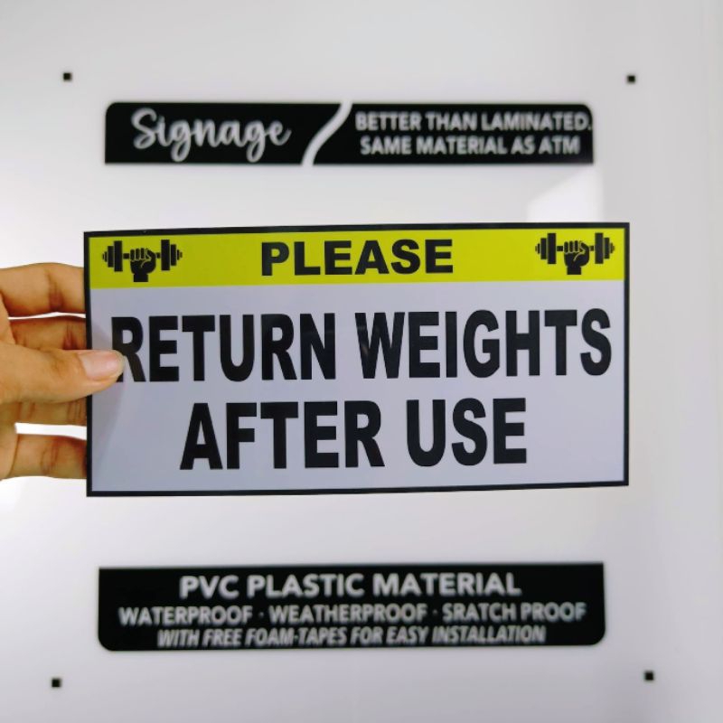 SIGNAGE - PLEASE RETURN WEIGHTS AFTER USE - GYM SIGNAGE - PVC PLASTIC MATERIAL SIGNAGE | Shopee ...