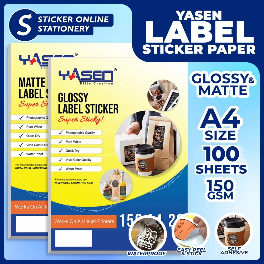 Yasen Label Sticker Paper A4 Glossy & Matte 100sheets 150gsm Inkjet ...
