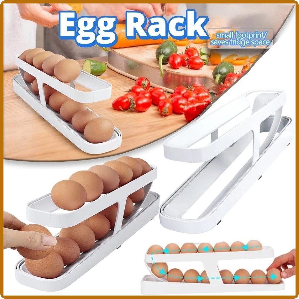 Egg Storage Organizer 2 Tiers Box Automatic Rolling Kitchen ...