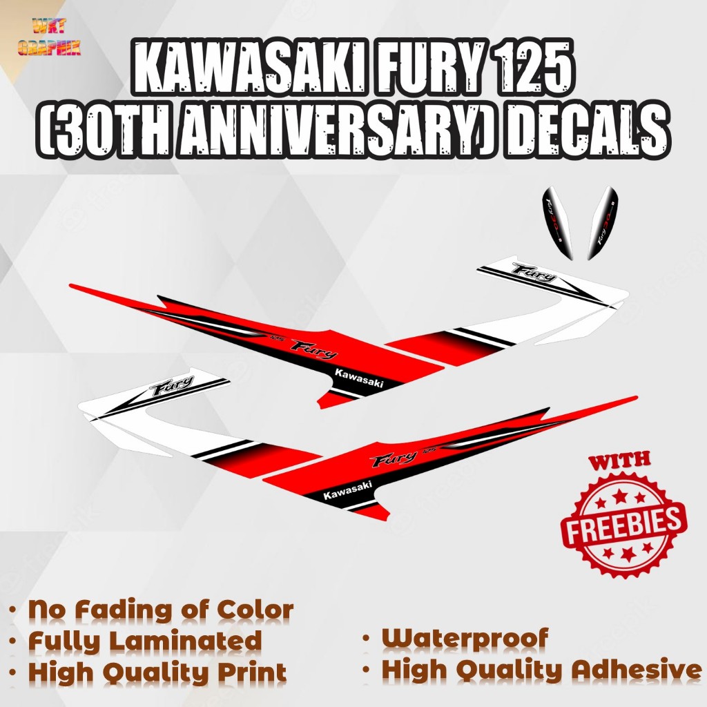 KAWASAKI FURY 125 (30TH ANNIVERSARY) DECALS (WATERPROOF, LAMINATED ...