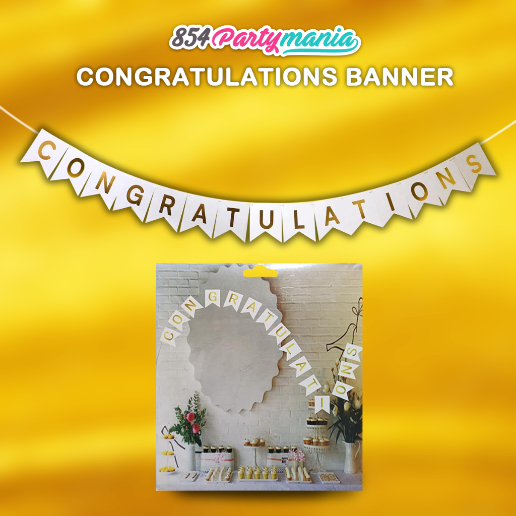 Congratulations Banner Bunting Congratulations Banner with Gold Print ...