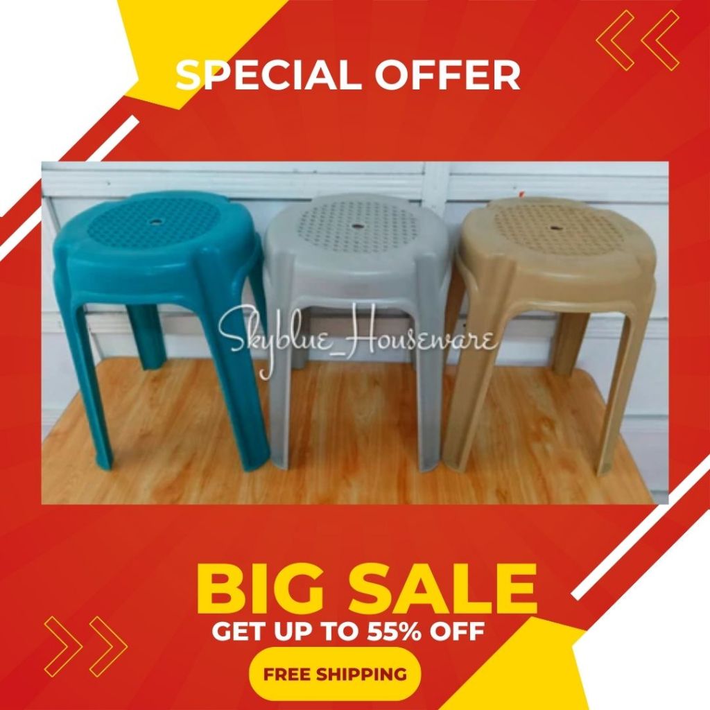 Fuson Monoblock Chair / Round Stool / Plastic Chair Plain Color / upuan ...