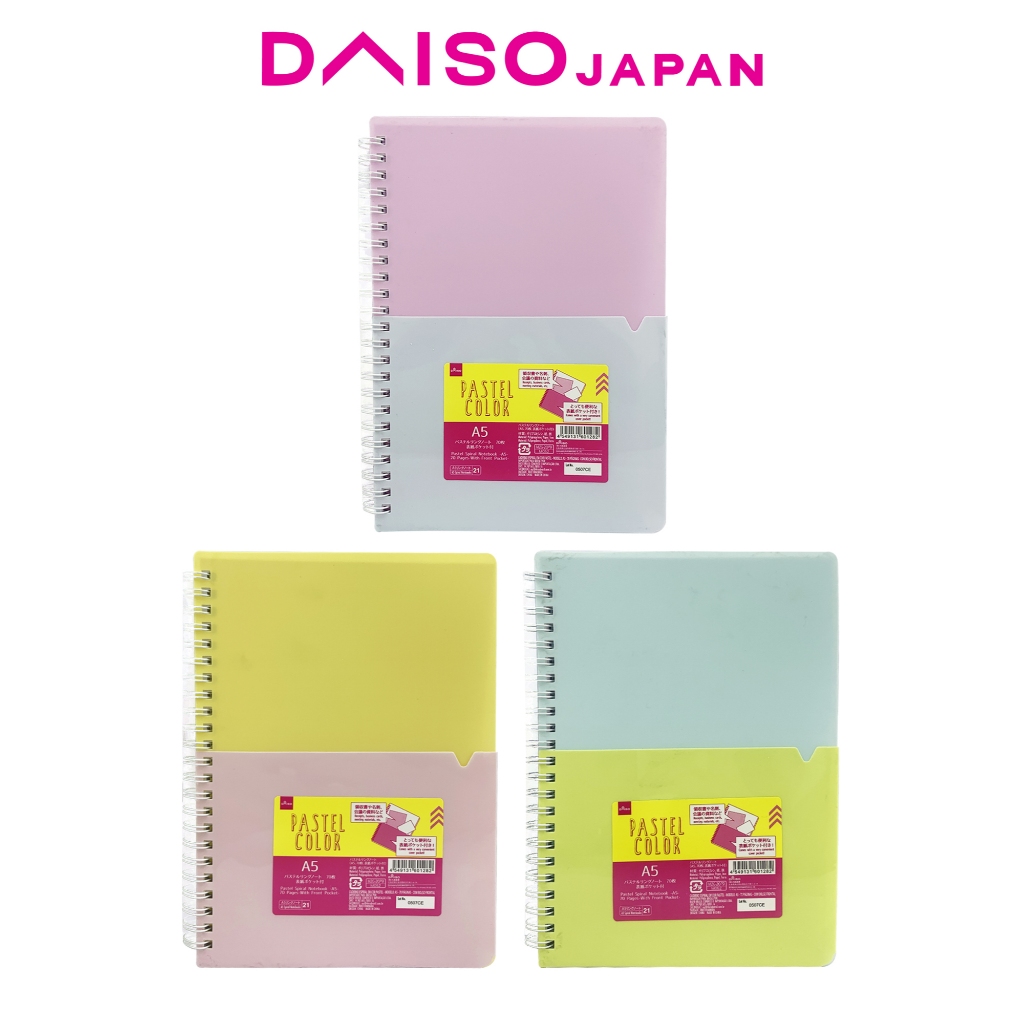 Daiso A5 Pastel Spiral Notebook with Front Pocket (70 pages) | Shopee ...