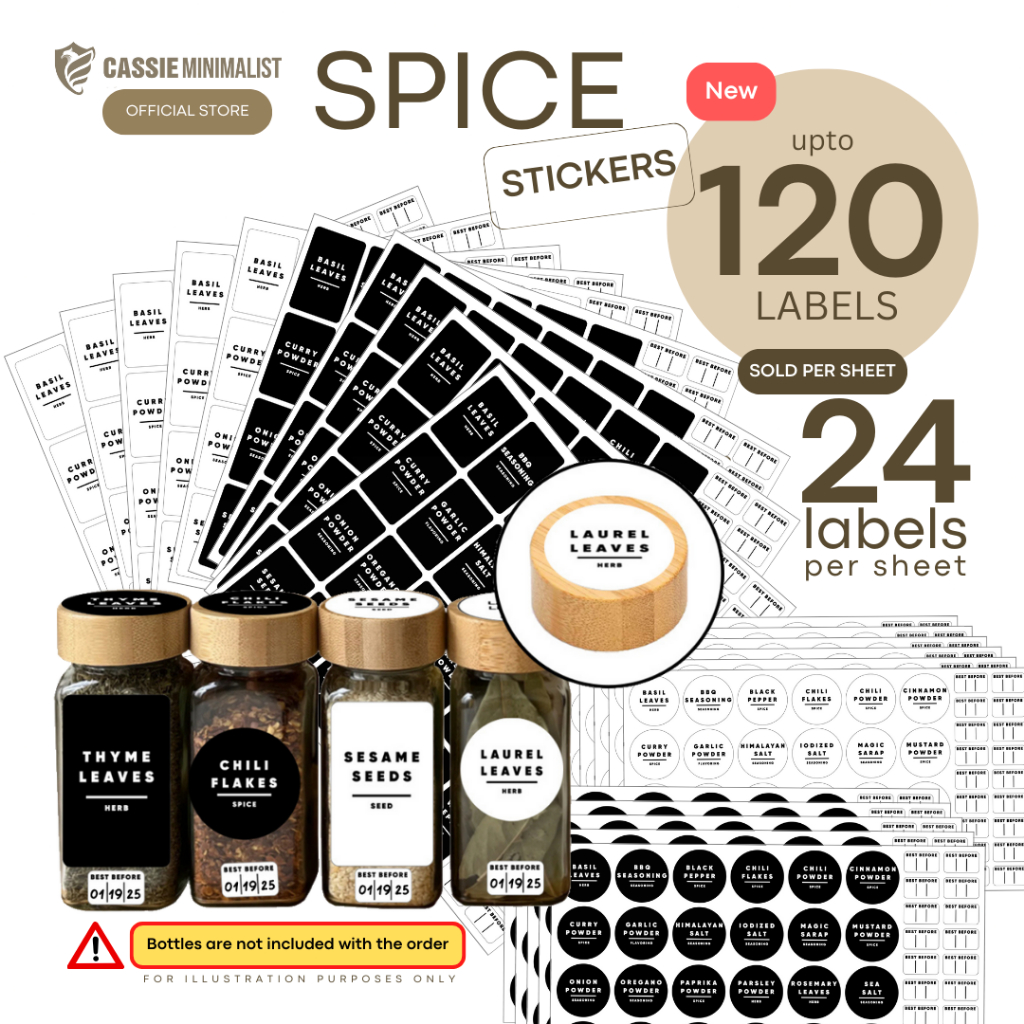 【Sticker only】 Pre-printed Spice Herb Label Stickers Waterproof ...