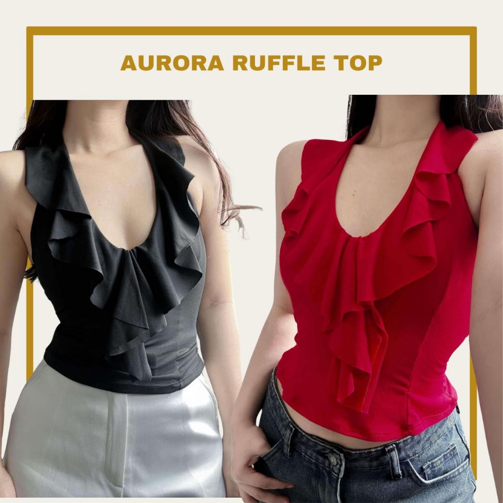 Ruffle Tops for Women Vneck Sexy Sleeveless Korean Style Outfit ...