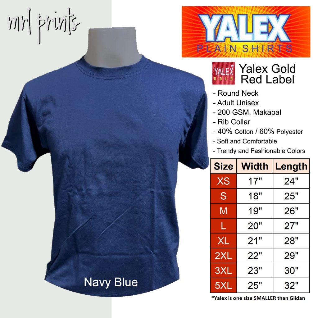 Yalex Plain Shirt Navy Blue Red Label Gold Makapal Premium Unisex ...