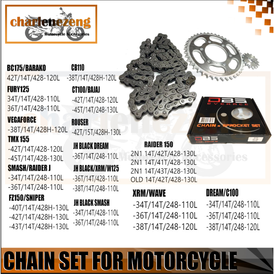 CHAIN & SPROCKET SET SMASH/BARAKO/WAVE100/WAVE12/XRM125/RAIDER150 ...