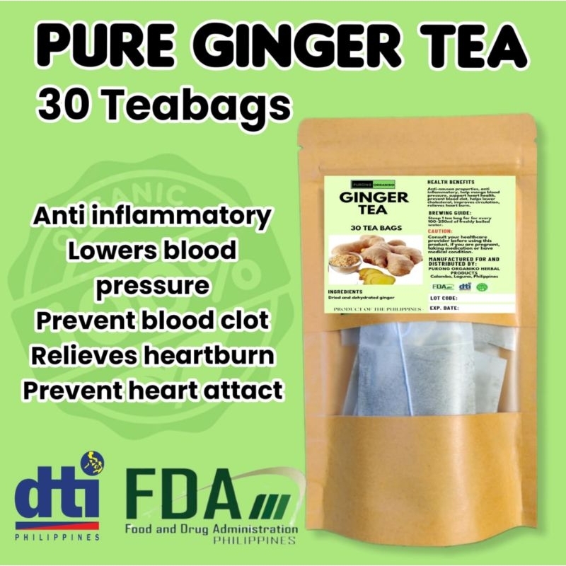 PURE GINGER TEA 30 PCS TEABAGS/ALL NATURALS/NO PRESERVATIVES | Shopee ...