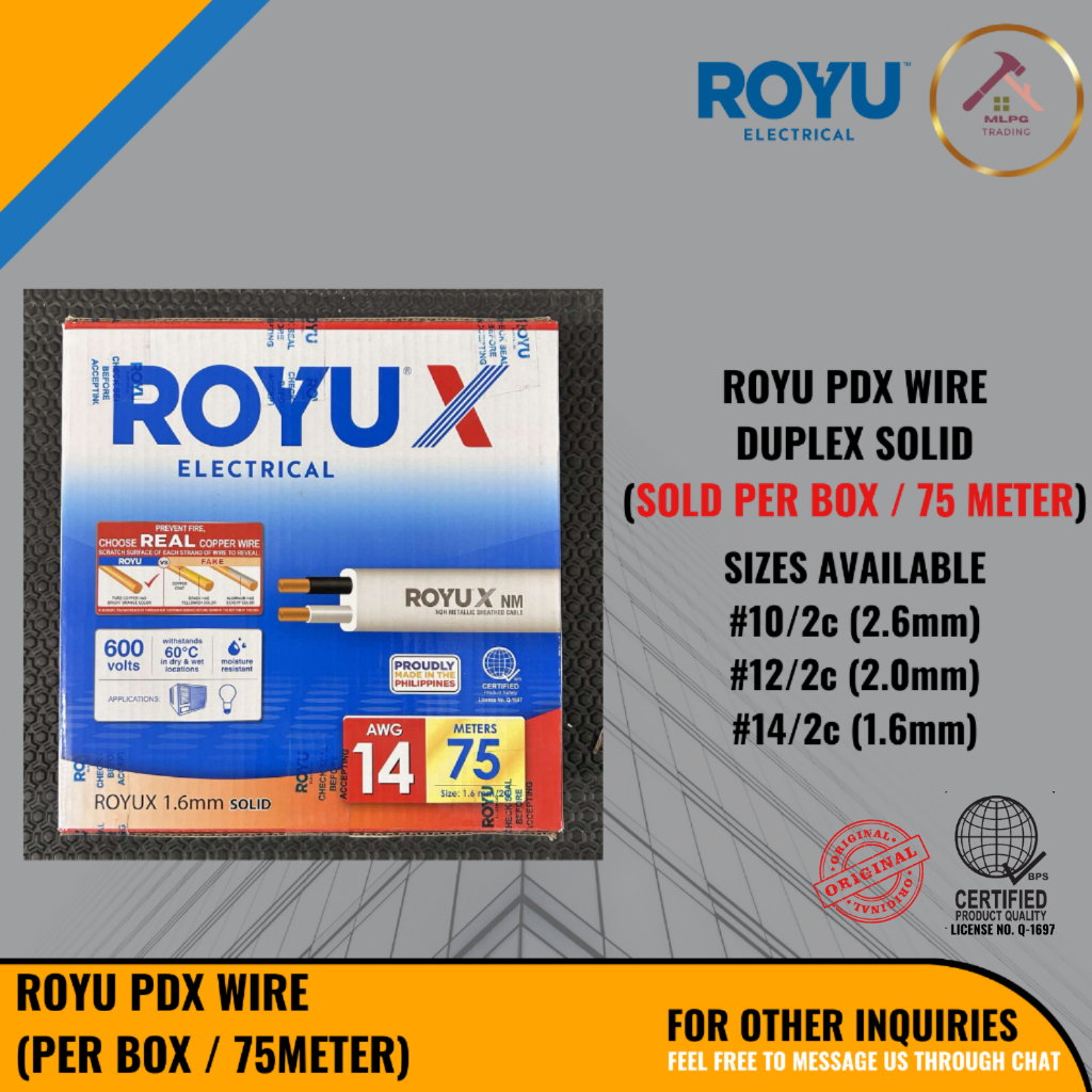 PER BOX (75METERS) Royu PDX Wire - (#14/2c, #12/2c, #10/2c) - Duplex ...