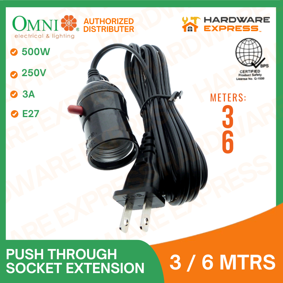 Omni E27-616 Push Through Socket Extension 6 Meter Wire Meters Wires ...