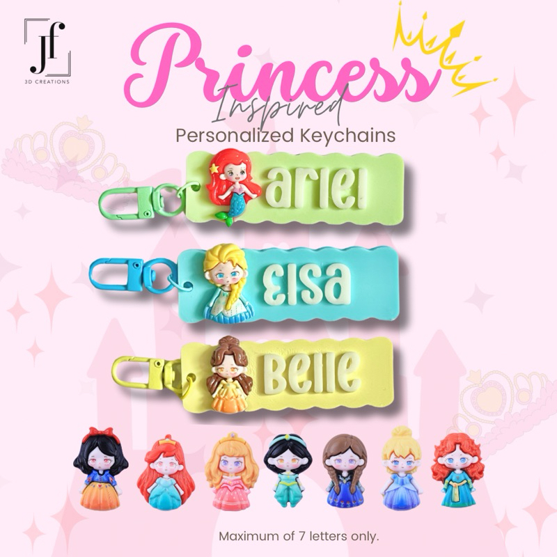 Personalized 3D Printed Keychain | Princesses Inspired Keychain | Bag ...