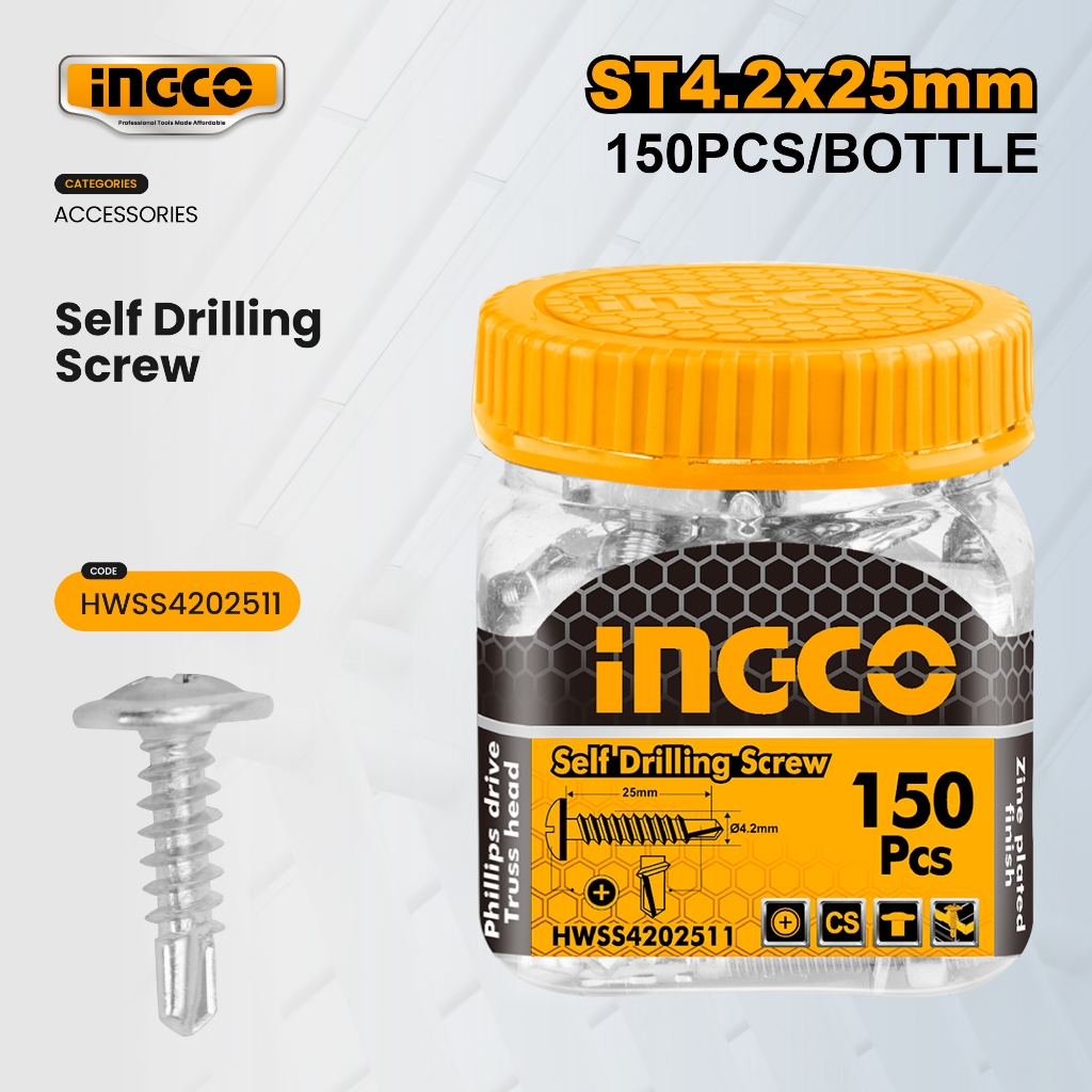 Ingco 25mm/32mm Self-Drilling Screw Round Truss Head Phillips Drive ...