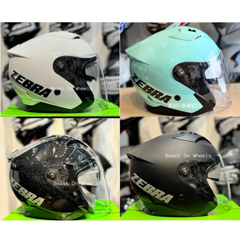 ORIGINAL ZEBRA YM 902 Plain Motorcycle Half Face Helmet Dual Visor ...