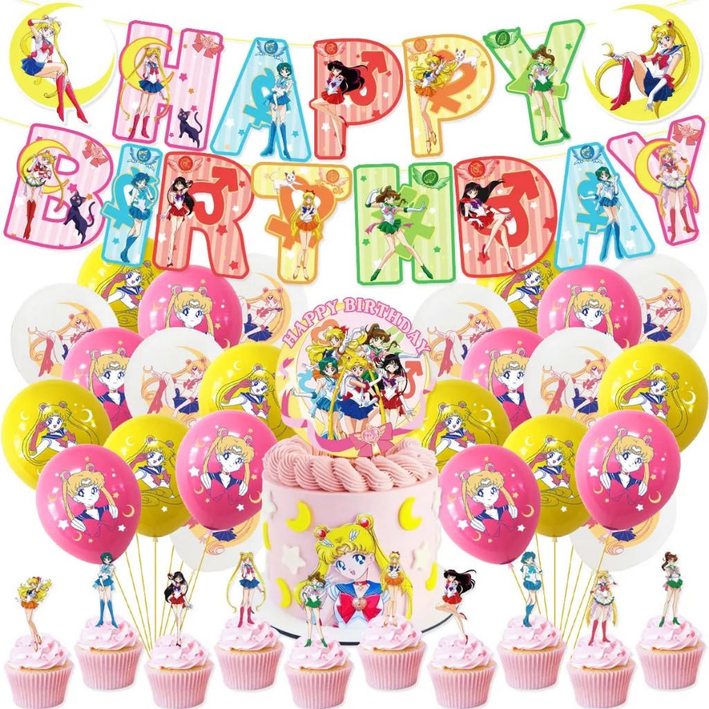 Sailor Moon Birthday Party Banners, Cake Toppers, Balloons | Shopee ...
