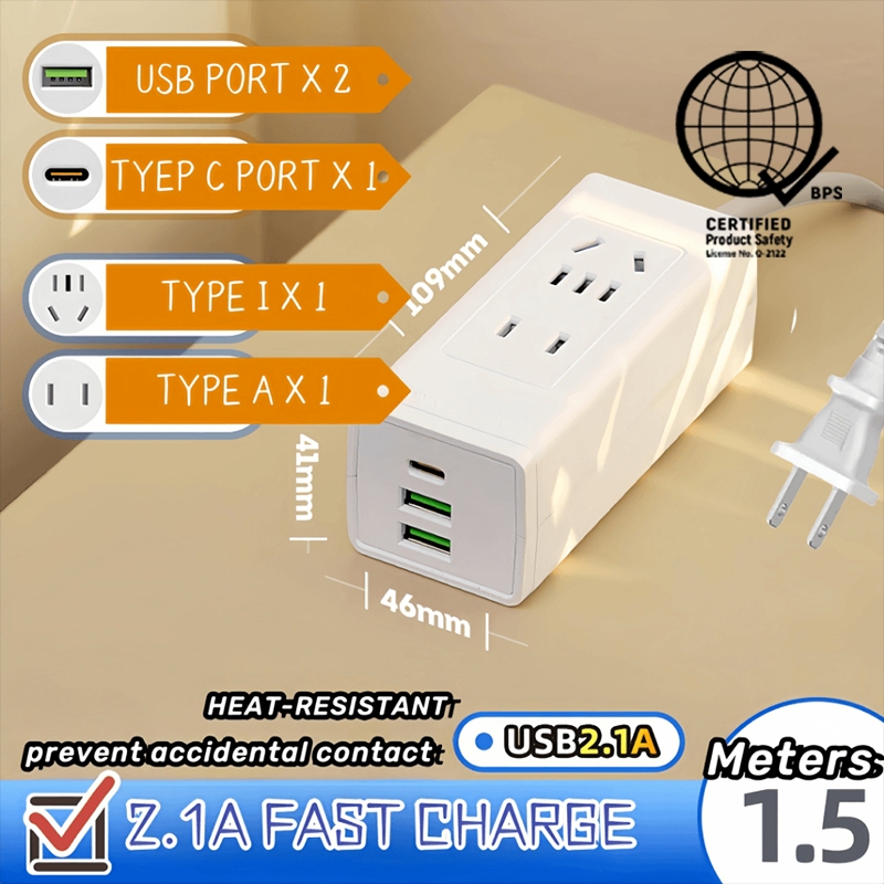 Portable Socket Hub Extension Multifunction Socket With 2 USB And 1 ...
